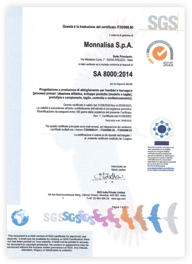 SA8000 Certification - Monnalisagroup